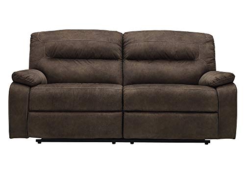 Signature Design by Ashley Bolzano Faux Leather Double Seat Manual Reclining Sofa, Brown