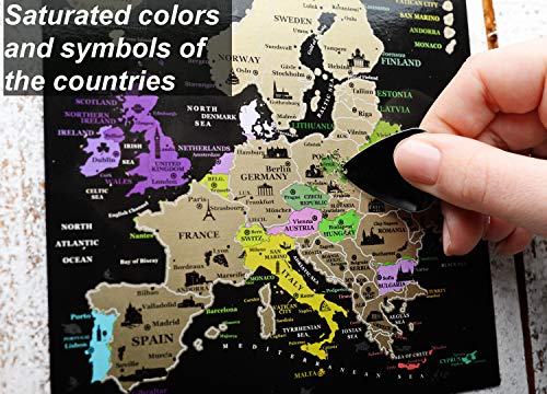 Scratch off map World Scratch card Greeting Cards Detailed 6 Continents wall map Scratch Card Black Gold Push Pin map for Travelers personalized by Mymap