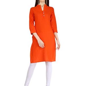 Ramkudi Indian Women's Plain Cotton Kurti Orange Top