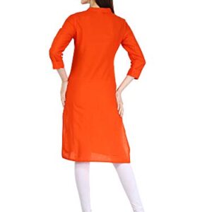 Ramkudi Indian Women's Plain Cotton Kurti Orange Top