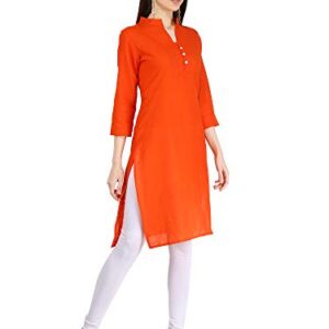 Ramkudi Indian Women's Plain Cotton Kurti Orange Top