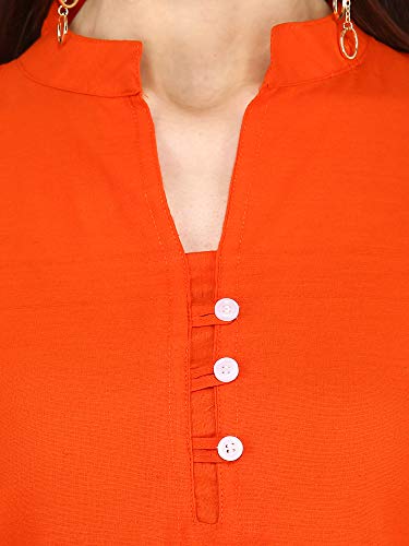 Ramkudi Indian Women's Plain Cotton Kurti Orange Top