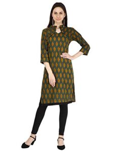 ramkudi indian women's printed cotton kurti green top