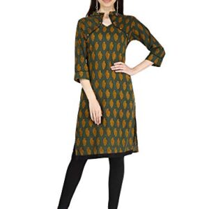 Ramkudi Indian Women's Printed Cotton Kurti Green Top