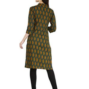 Ramkudi Indian Women's Printed Cotton Kurti Green Top