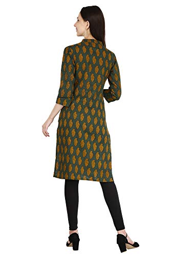 Ramkudi Indian Women's Printed Cotton Kurti Green Top