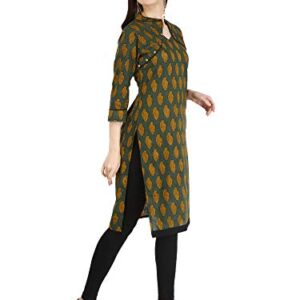 Ramkudi Indian Women's Printed Cotton Kurti Green Top