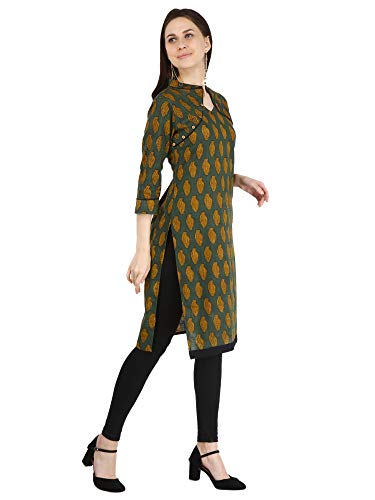 Ramkudi Indian Women's Printed Cotton Kurti Green Top