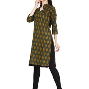 Ramkudi Indian Women's Printed Cotton Kurti Green Top