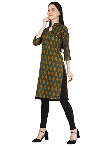 Ramkudi Indian Women's Printed Cotton Kurti Green Top