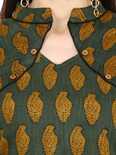 Ramkudi Indian Women's Printed Cotton Kurti Green Top