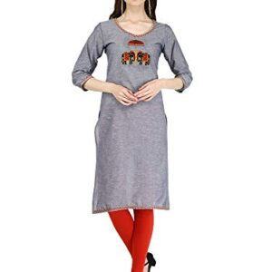 Indian Women's Embroidered Cotton Kurti Grey Top By Ramkudi