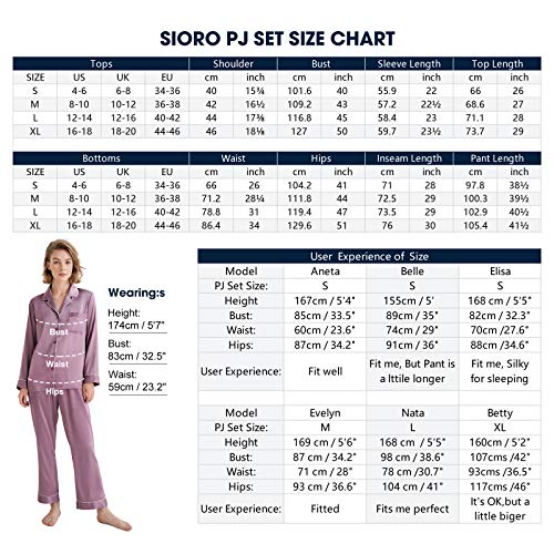 SIORO Silky Pajamas for Women Satin Pajama Sets Long Sleeve Button Down Sleepwear PJ's Soft Loungewear, Blue Grey, Medium