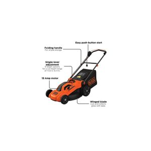 BLACK+DECKER Electric Lawn Mower, 13-Amp, Corded (BEMW213), 20", Orange