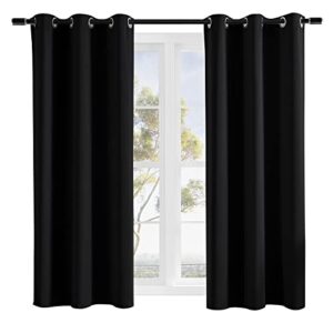 rutterllow room darkening blackout curtains for bedroom 2 panel,grommet top(42x63 inch, black)