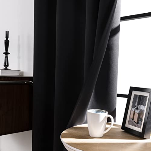 Rutterllow Room Darkening Blackout Curtains for Bedroom 2 Panel,Grommet Top(42x63 Inch, Black)