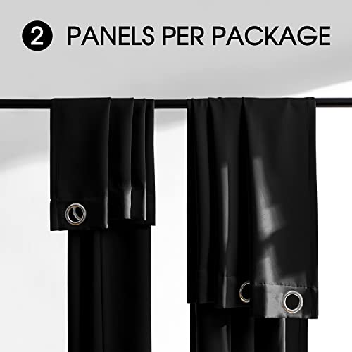 Rutterllow Room Darkening Blackout Curtains for Bedroom 2 Panel,Grommet Top(42x63 Inch, Black)