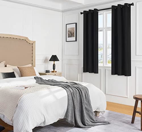 Rutterllow Room Darkening Blackout Curtains for Bedroom 2 Panel,Grommet Top(42x63 Inch, Black)