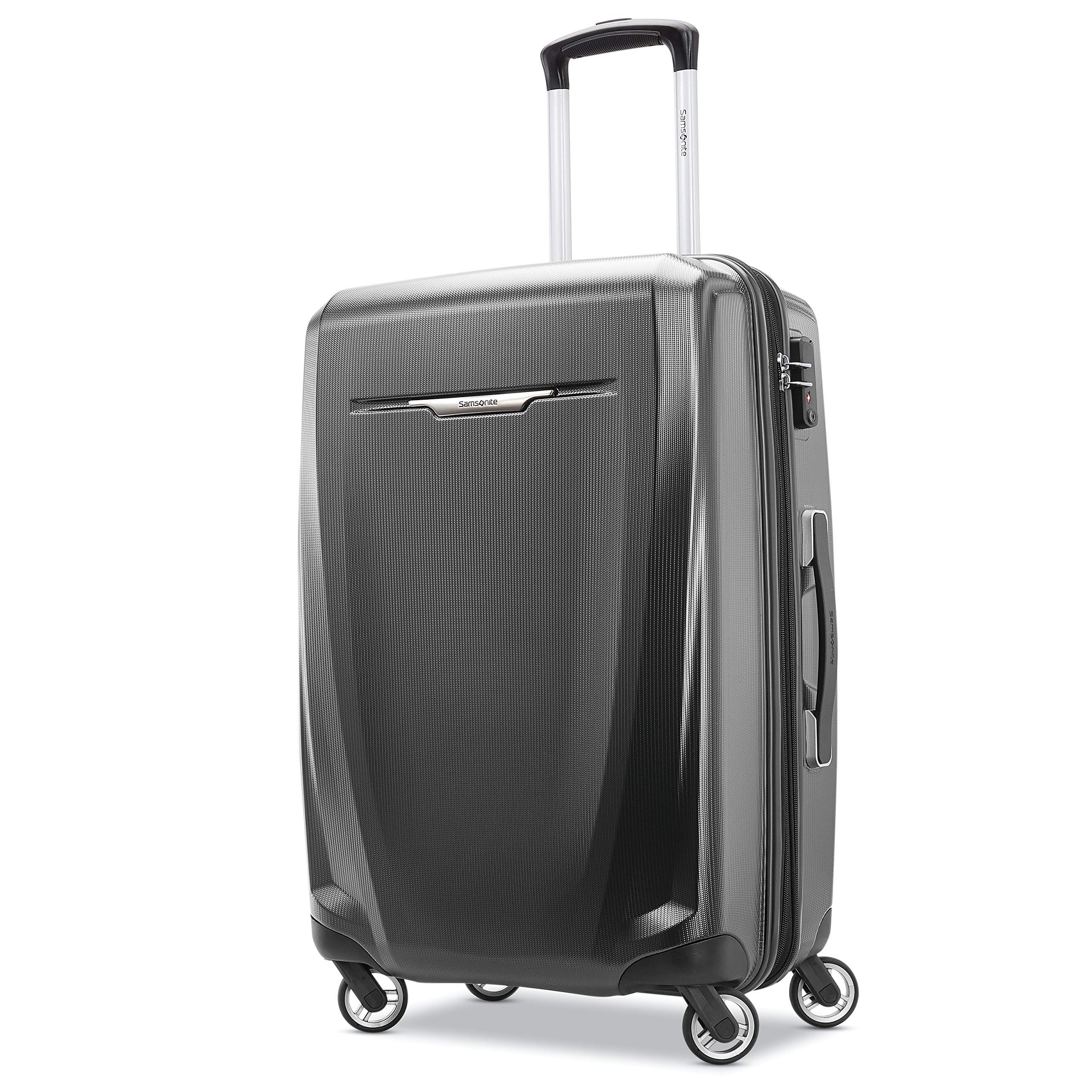 Samsonite Winfield 3 DLX Hardside Expandable Luggage with Spinners, Checked-Medium 25-Inch, Graphite Grey