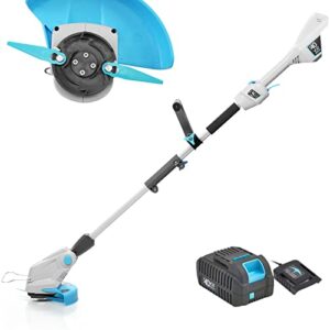 40v cordless string trimmers kit lightweight grass trimmer & edger weed trimmer alu foldable shaft for garden, including 6 spare blades, 1pc battery & charger