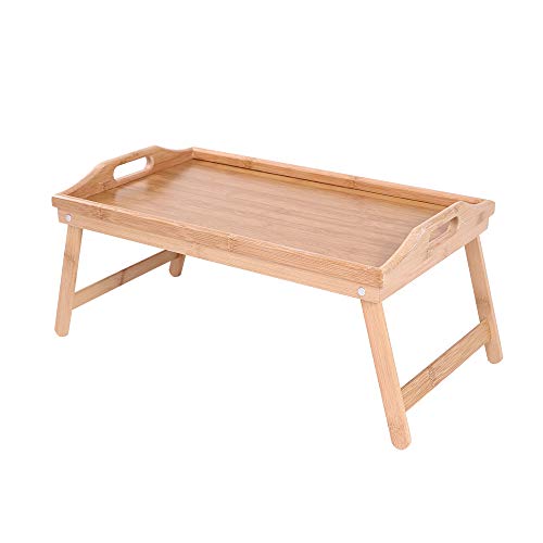 KKTONER Bamboo Bed Tray Table with Folding Legs Foldable Serving Portable Laptop Tray Snack Tray Breakfast Tray Bed Table Drawing Table