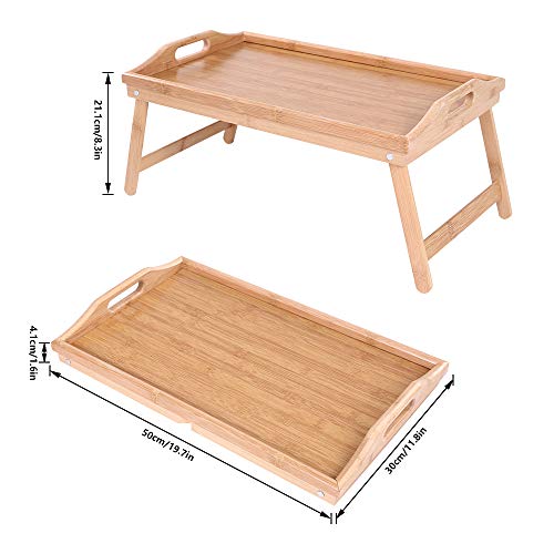 KKTONER Bamboo Bed Tray Table with Folding Legs Foldable Serving Portable Laptop Tray Snack Tray Breakfast Tray Bed Table Drawing Table