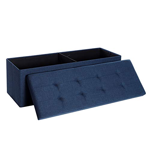 SONGMICS 43 Inches Folding Storage Ottoman Bench, Storage Chest, Foot Rest Stool, Bedroom Bench with Storage, Dark Blue ULSF77IN