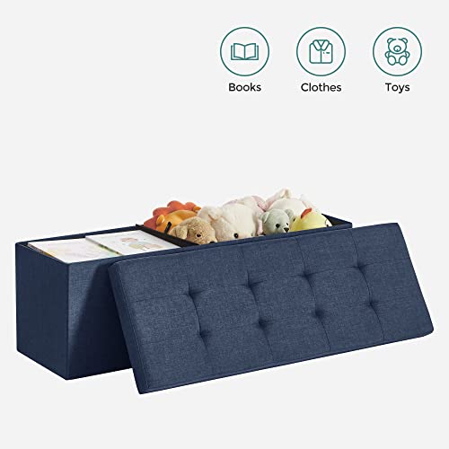 SONGMICS 43 Inches Folding Storage Ottoman Bench, Storage Chest, Foot Rest Stool, Bedroom Bench with Storage, Dark Blue ULSF77IN