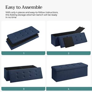 SONGMICS 43 Inches Folding Storage Ottoman Bench, Storage Chest, Foot Rest Stool, Bedroom Bench with Storage, Dark Blue ULSF77IN