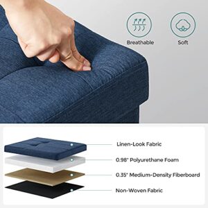 SONGMICS 43 Inches Folding Storage Ottoman Bench, Storage Chest, Foot Rest Stool, Bedroom Bench with Storage, Dark Blue ULSF77IN