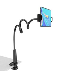 tablet stand holder, mount holder clip with grip flexible long arm gooseneck compatible with ipad iphone/nintendo switch/samsung galaxy tabs/amazon kindle fire hd - black