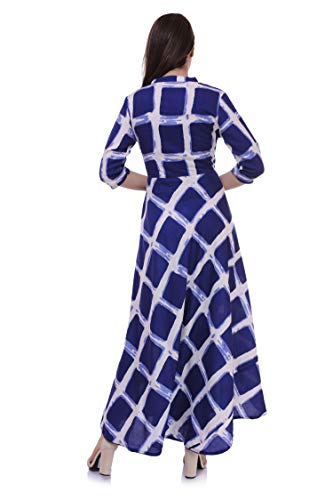 Ramkudi Indian Women's Checks Cotton Kurti Top (Navy Blue)