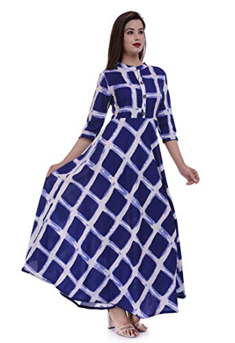 Ramkudi Indian Women's Checks Cotton Kurti Top (Navy Blue)