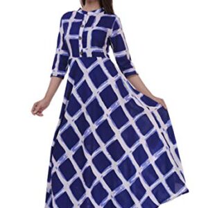 Ramkudi Indian Women's Checks Cotton Kurti Top (Navy Blue)