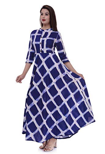 Ramkudi Indian Women's Checks Cotton Kurti Top (Navy Blue)