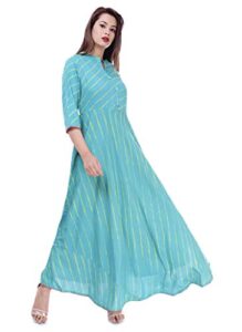 ramkudi indian women's printed cotton kurti top (aqua-blue)