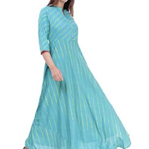 Ramkudi Indian Women's Printed Cotton Kurti Top (Aqua-Blue)