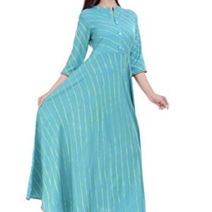 Ramkudi Indian Women's Printed Cotton Kurti Top (Aqua-Blue)