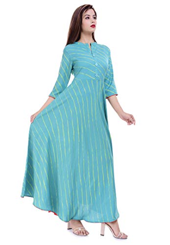 Ramkudi Indian Women's Printed Cotton Kurti Top (Aqua-Blue)