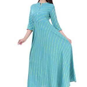 Ramkudi Indian Women's Printed Cotton Kurti Top (Aqua-Blue)