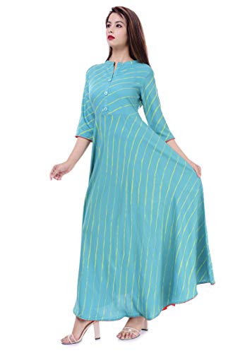 Ramkudi Indian Women's Printed Cotton Kurti Top (Aqua-Blue)