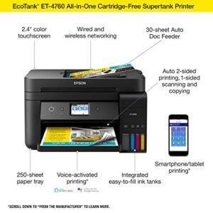 Epson EcoTank ET-4760 Wireless Color All-in-One Cartridge-Free Supertank Printer with Scanner, Copier, Fax, ADF and Ethernet - Black