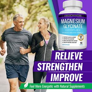 Magnesium Glycinate Complex 525 mg High Absorption 100% DV Chelated - Formulated for Recovery, Maximum Bioavailability Vegan for Men Women, 90 Capsules, Toplux