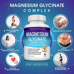 Magnesium Glycinate Complex 525 mg High Absorption 100% DV Chelated - Formulated for Recovery, Maximum Bioavailability Vegan for Men Women, 90 Capsules, Toplux