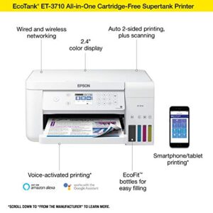 Epson Ecotank Et-3710 Wireless Color Inkjet All-in-One Supertank Printer, White