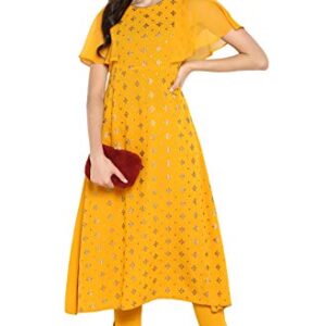 Janasya Indian Women's Tunic Tops Crepe Kurti Set for Women(SET044-KR-NP-XL) Yellow