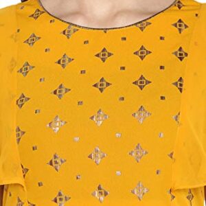 Janasya Indian Women's Tunic Tops Crepe Kurti Set for Women(SET044-KR-NP-XL) Yellow