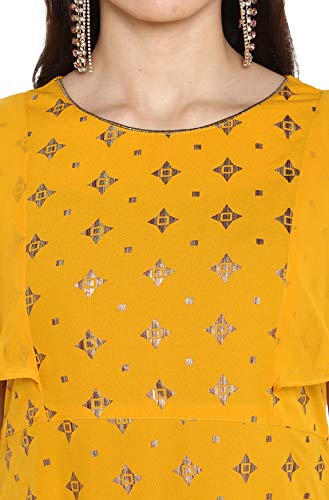 Janasya Indian Women's Tunic Tops Crepe Kurti Set for Women(SET044-KR-NP-XL) Yellow