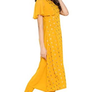 Janasya Indian Women's Tunic Tops Crepe Kurti Set for Women(SET044-KR-NP-XL) Yellow