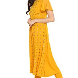 Janasya Indian Women's Tunic Tops Crepe Kurti Set for Women(SET044-KR-NP-XL) Yellow